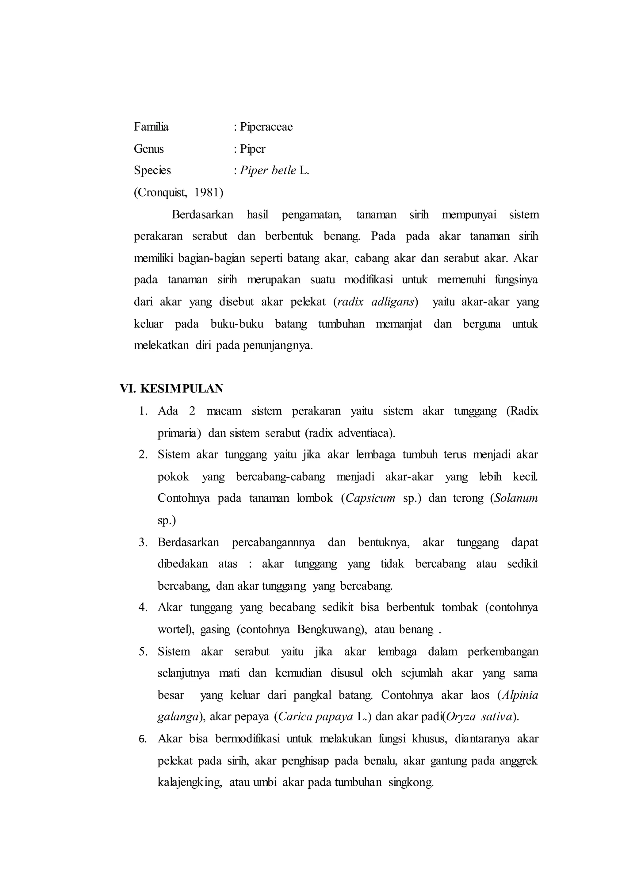 Laporan praktikum 8 akar dan modifikasinya (morfologi tumbuhan) | DOCX