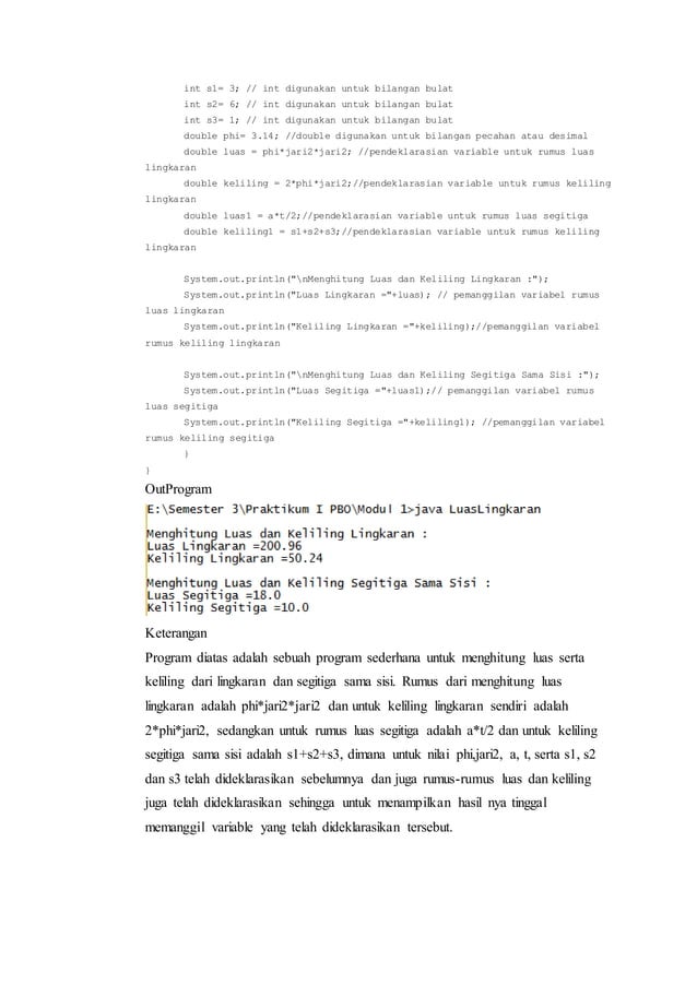 Laporan Modul 1 Praktikum Pemrograman Berbasis Objek | PDF