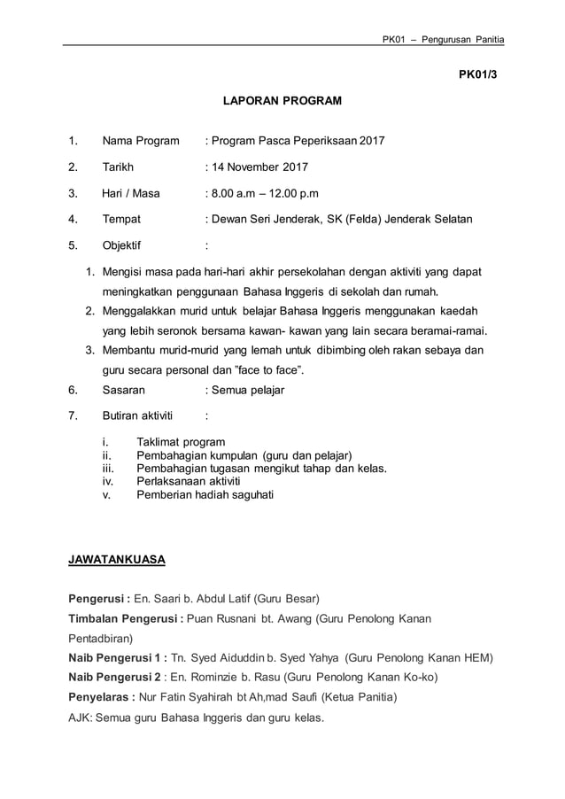 Program pasca upsr 2017 | DOCX