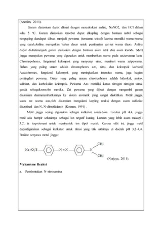 SINTESIS ORANGE II DENGAN REAKSI KOPLING DIAZO | DOCX