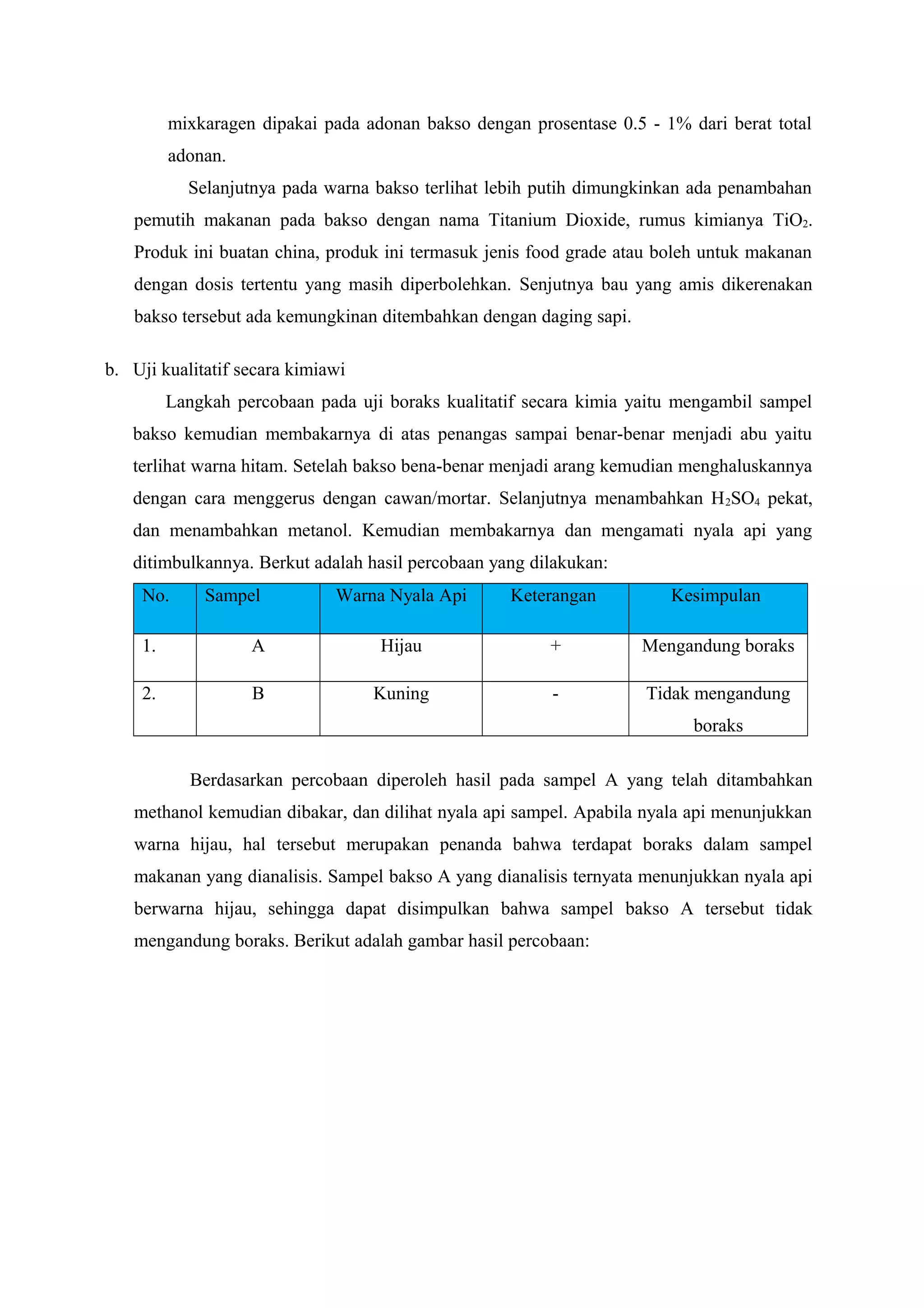 Laporan 1 uji boraks pada sampel bahan pangan | DOC