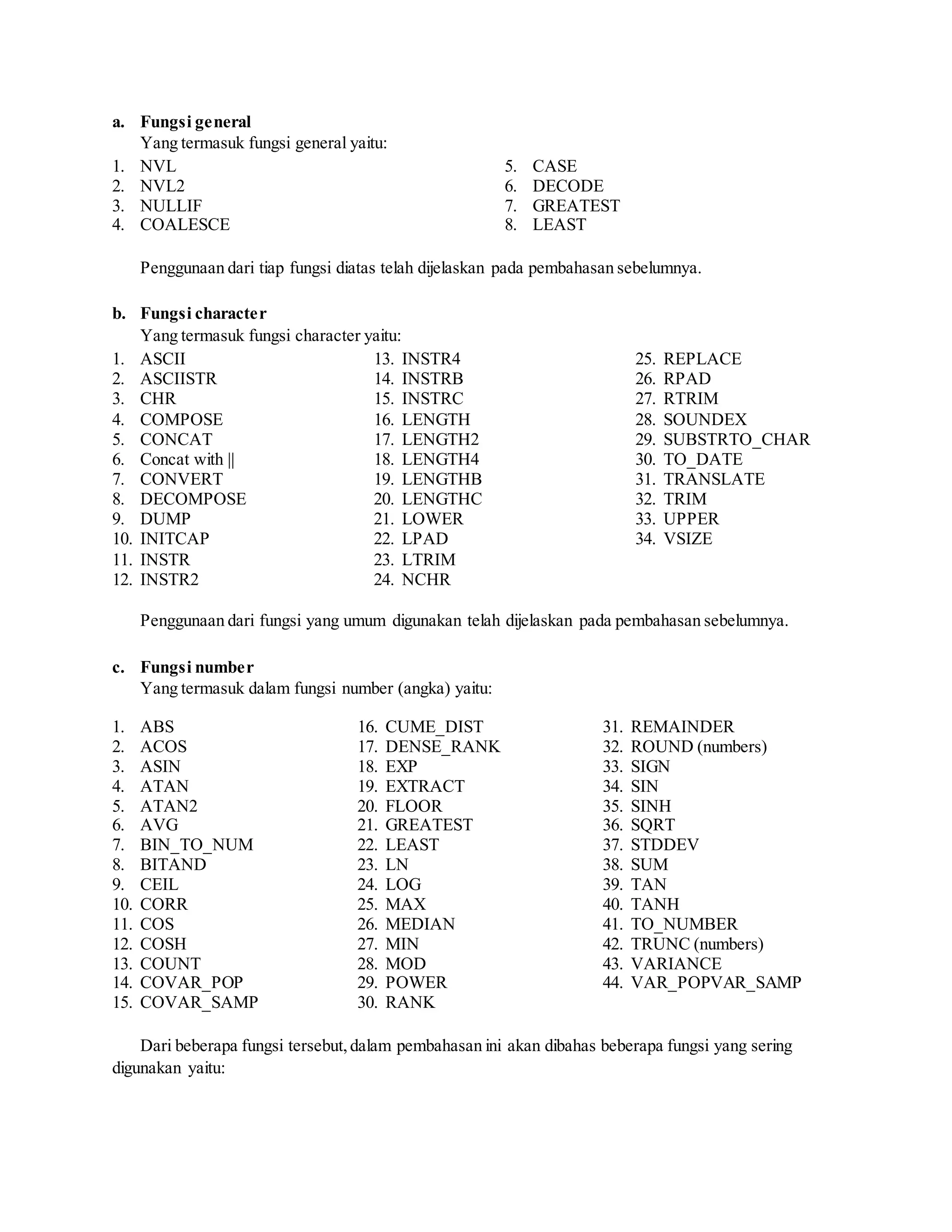 Fungsi Single Row dan Multi Row pada Oracle | DOCX