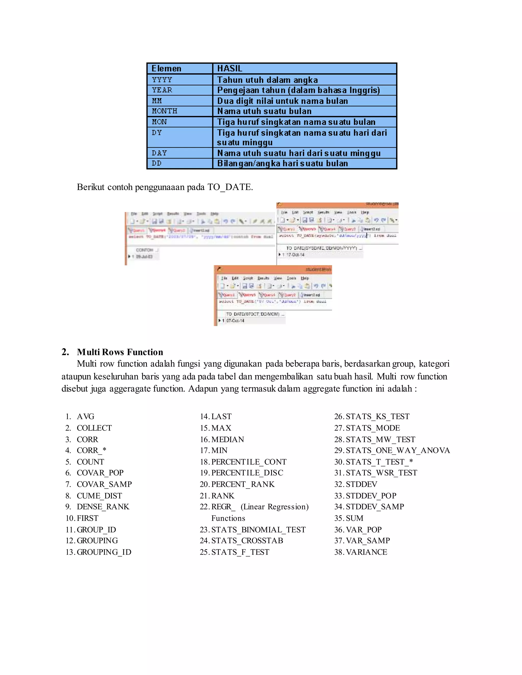 Fungsi Single Row dan Multi Row pada Oracle | DOCX