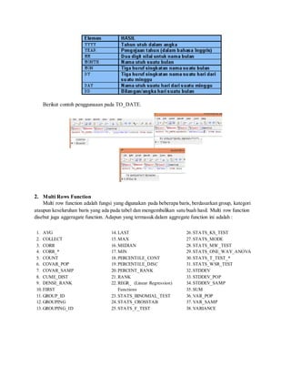 Fungsi Single Row dan Multi Row pada Oracle | DOCX