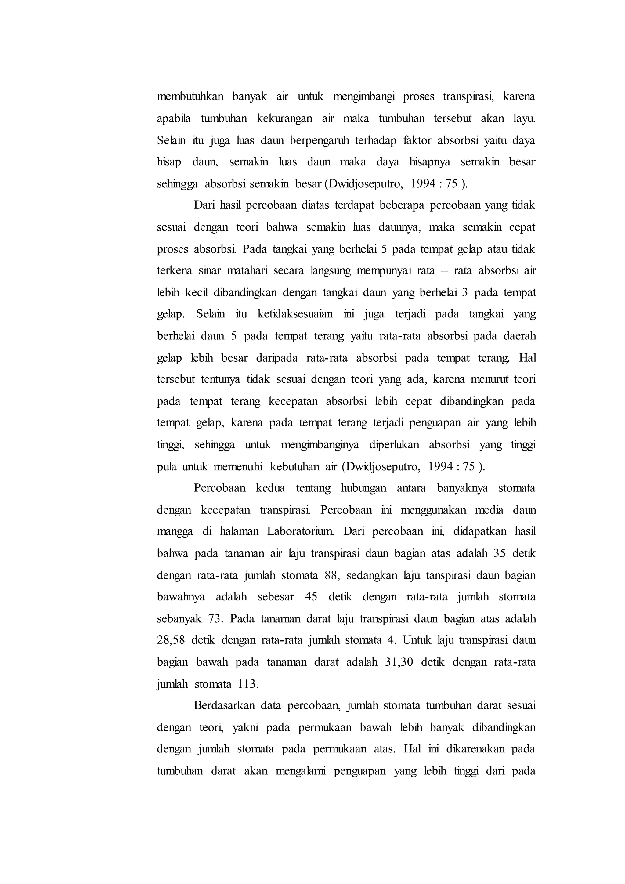 LAPORAN PRAKTIKUM FISIOLOGI TUMBUHAN ABSORBSI DAN TRANSPIRASI | DOCX