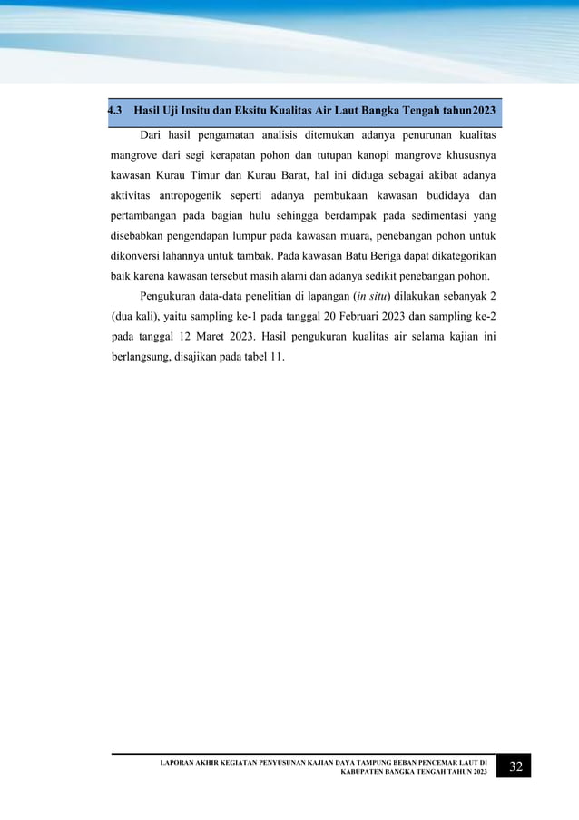 Kajian Daya Tampung Beban Pencemar Laut Kabupaten Bangka Tengah | PDF