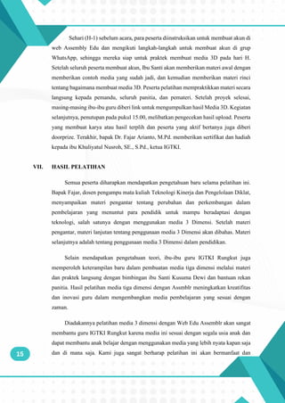 (CONTOH LAPORAN AKHIR PELATIHAN) Pelatihan Desain Media Pembelajaran 3D dengan Assemblr Edu ...