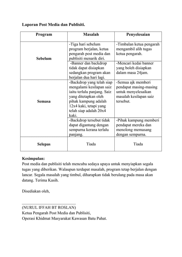 Laporan akhir post media dan publisiti | DOCX