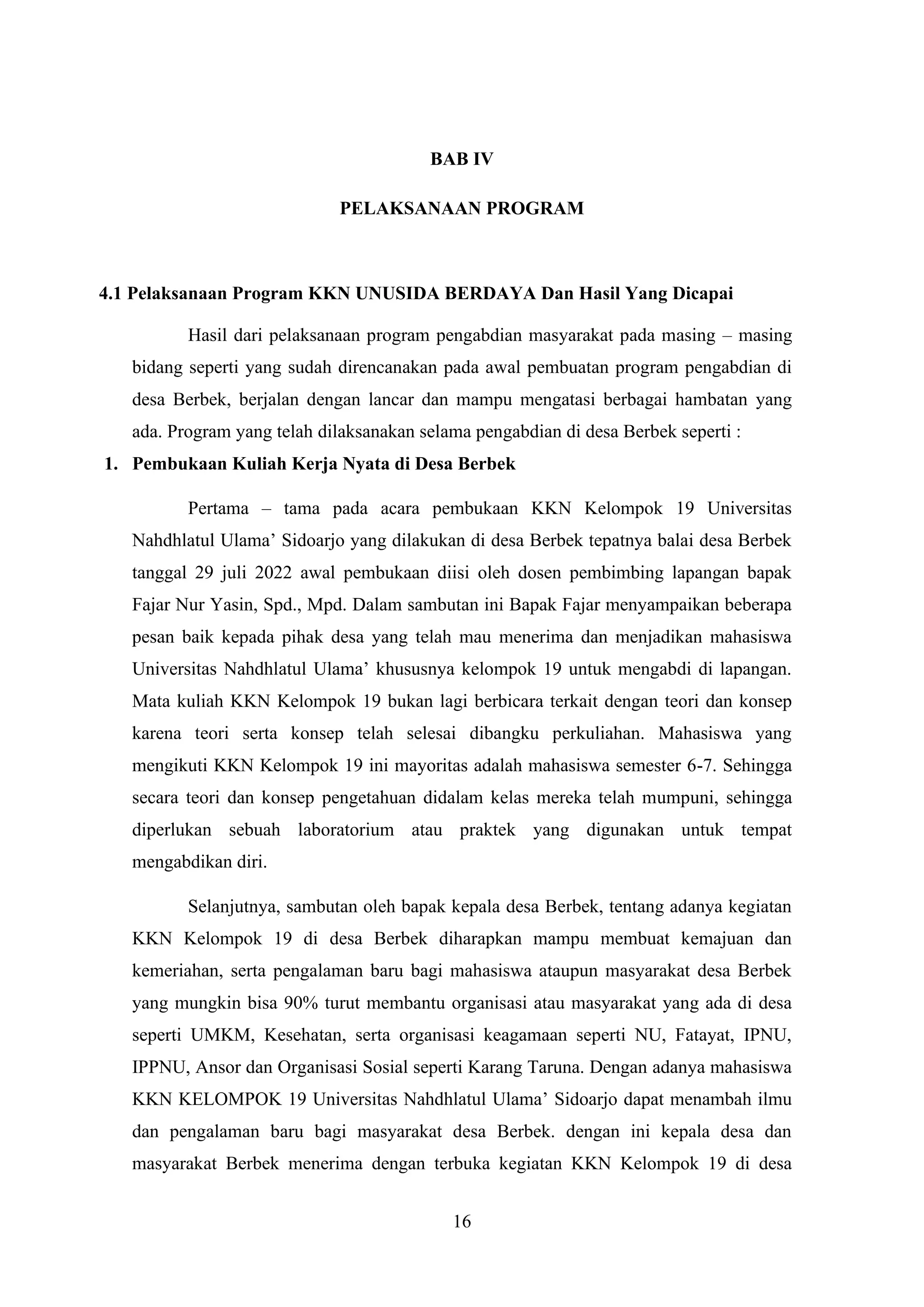 LAPORAN AKHIR PROGRAM KKN UNUSIDA BERDAYA UNIVERSITAS NAHDLATUL ULAMA SIDOARJO DESA BERBEK ...