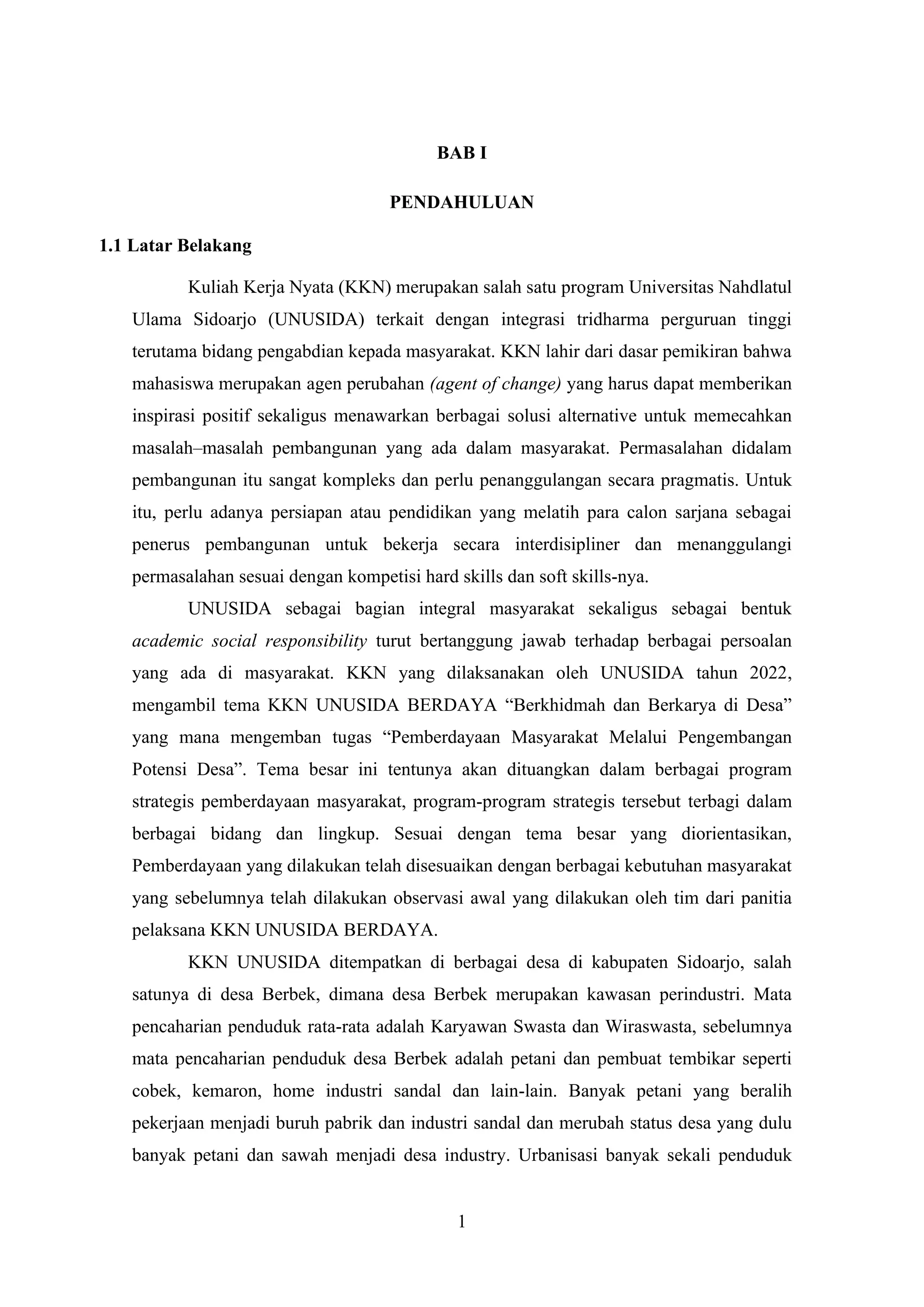 LAPORAN AKHIR PROGRAM KKN UNUSIDA BERDAYA UNIVERSITAS NAHDLATUL ULAMA SIDOARJO DESA BERBEK ...