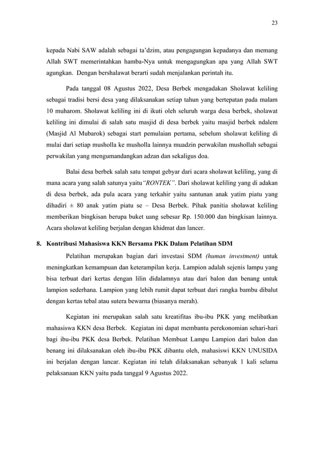 LAPORAN AKHIR PROGRAM KKN UNUSIDA BERDAYA UNIVERSITAS NAHDLATUL ULAMA SIDOARJO DESA BERBEK ...