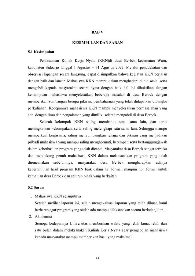 LAPORAN AKHIR PROGRAM KKN UNUSIDA BERDAYA UNIVERSITAS NAHDLATUL ULAMA SIDOARJO DESA BERBEK ...