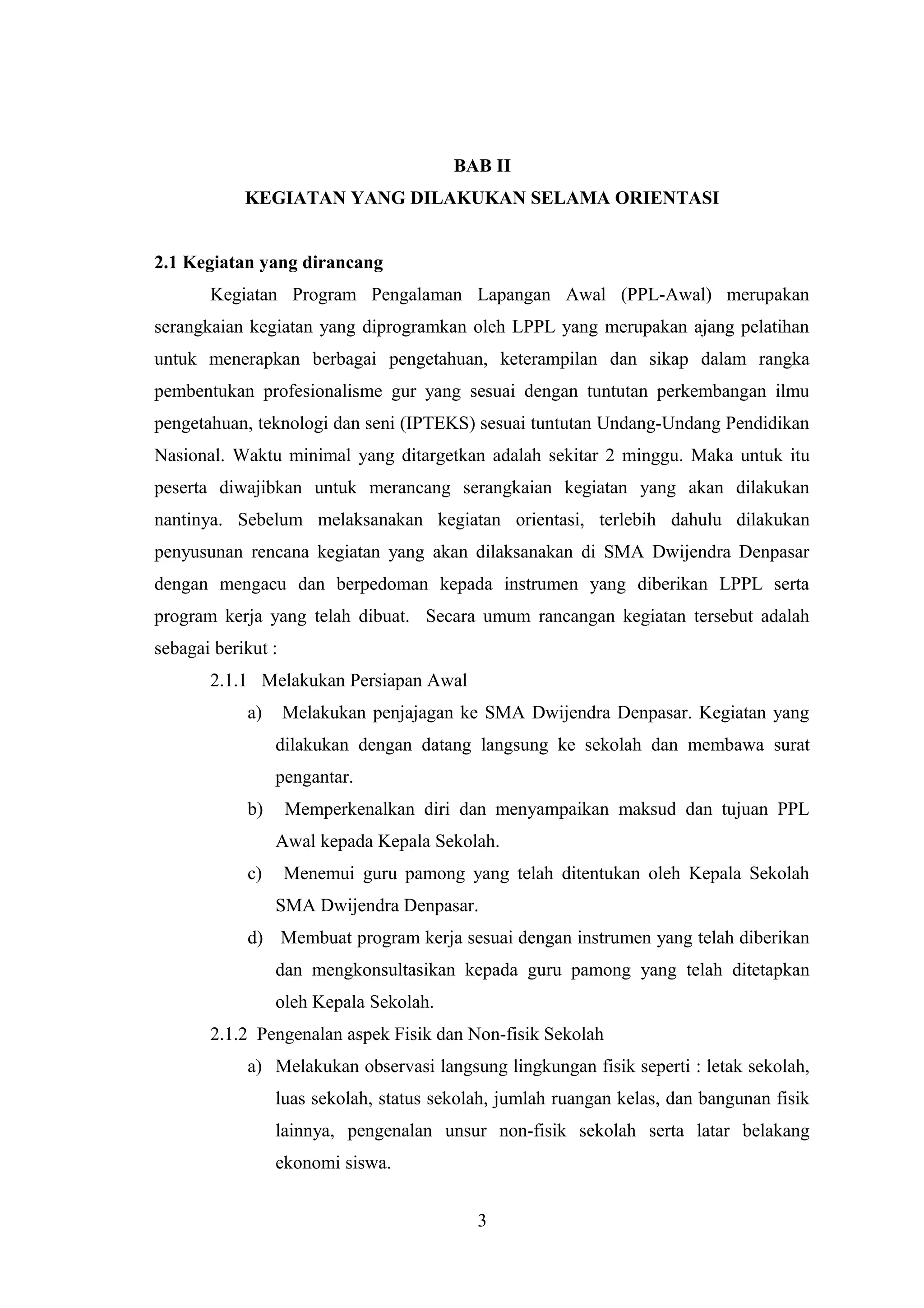 Laporan akhir program pengalaman lapangan awal undiksha | DOC