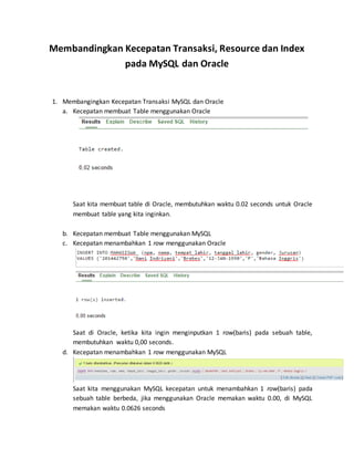 Mysql vs oracle Kecepatan Transaksi, Index, dan Resource doc | PDF