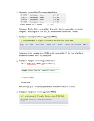 Mysql vs oracle Kecepatan Transaksi, Index, dan Resource doc | PDF