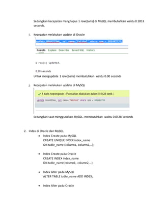 Mysql vs oracle Kecepatan Transaksi, Index, dan Resource doc | PDF