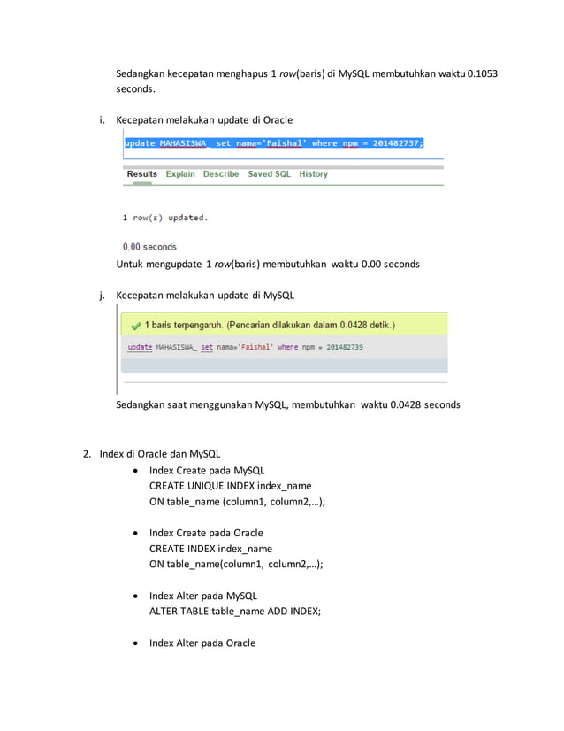 Mysql vs oracle Kecepatan Transaksi, Index, dan Resource doc | PDF