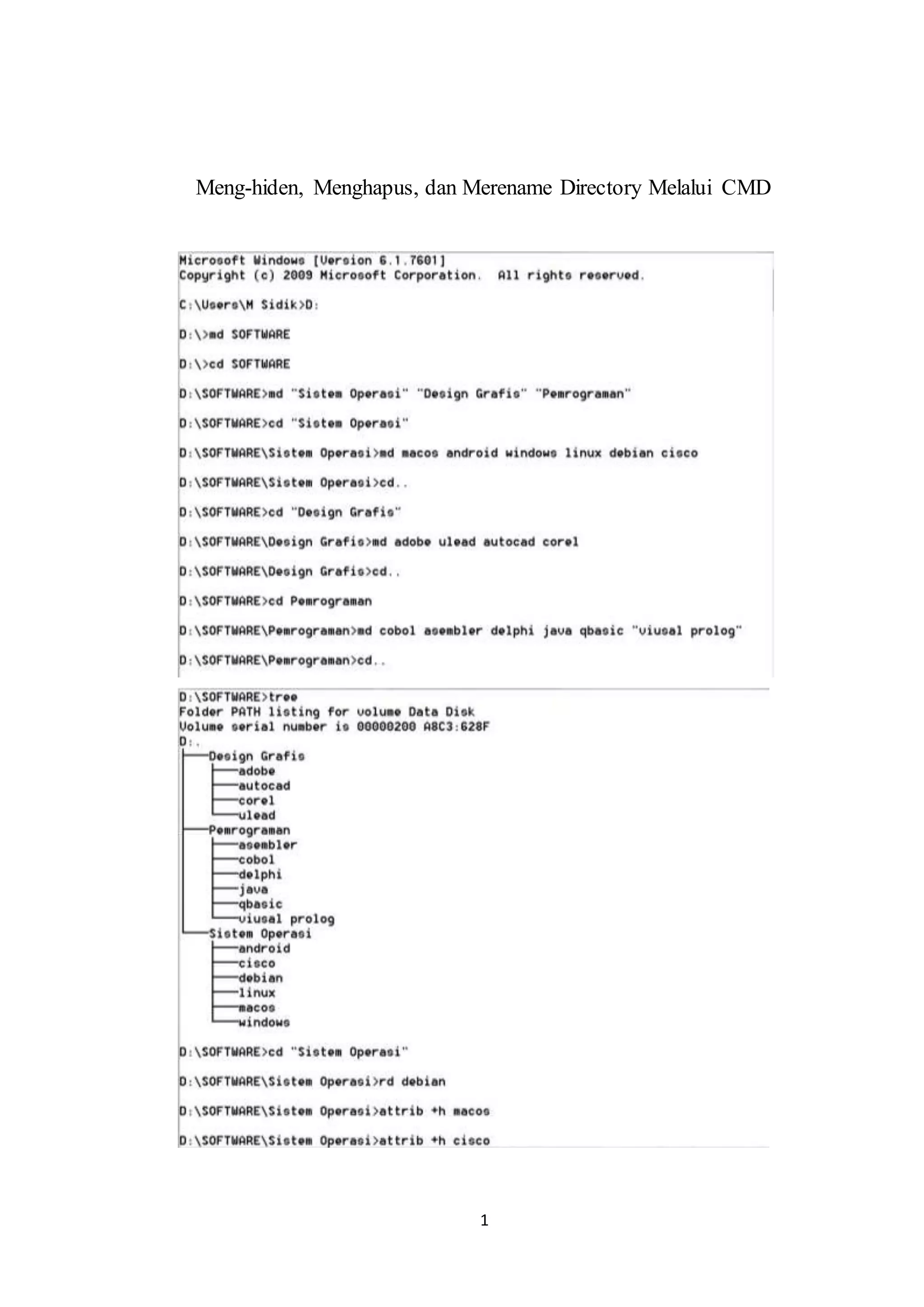 Meng-hiden, Menghapus, dan merename file melalui CMD | DOCX