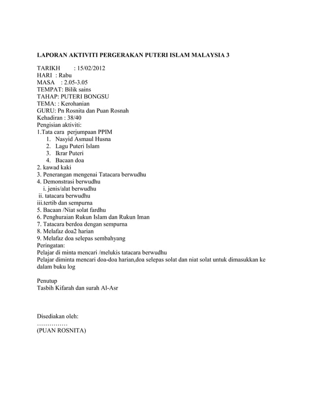 Laporan aktiviti mingguan ppim | DOCX