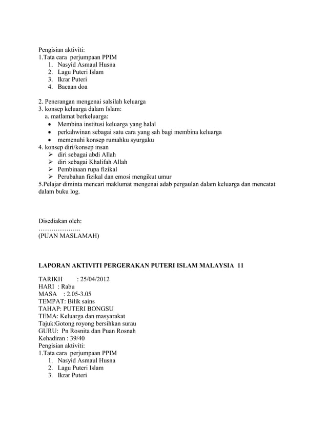 Laporan aktiviti mingguan ppim | DOCX