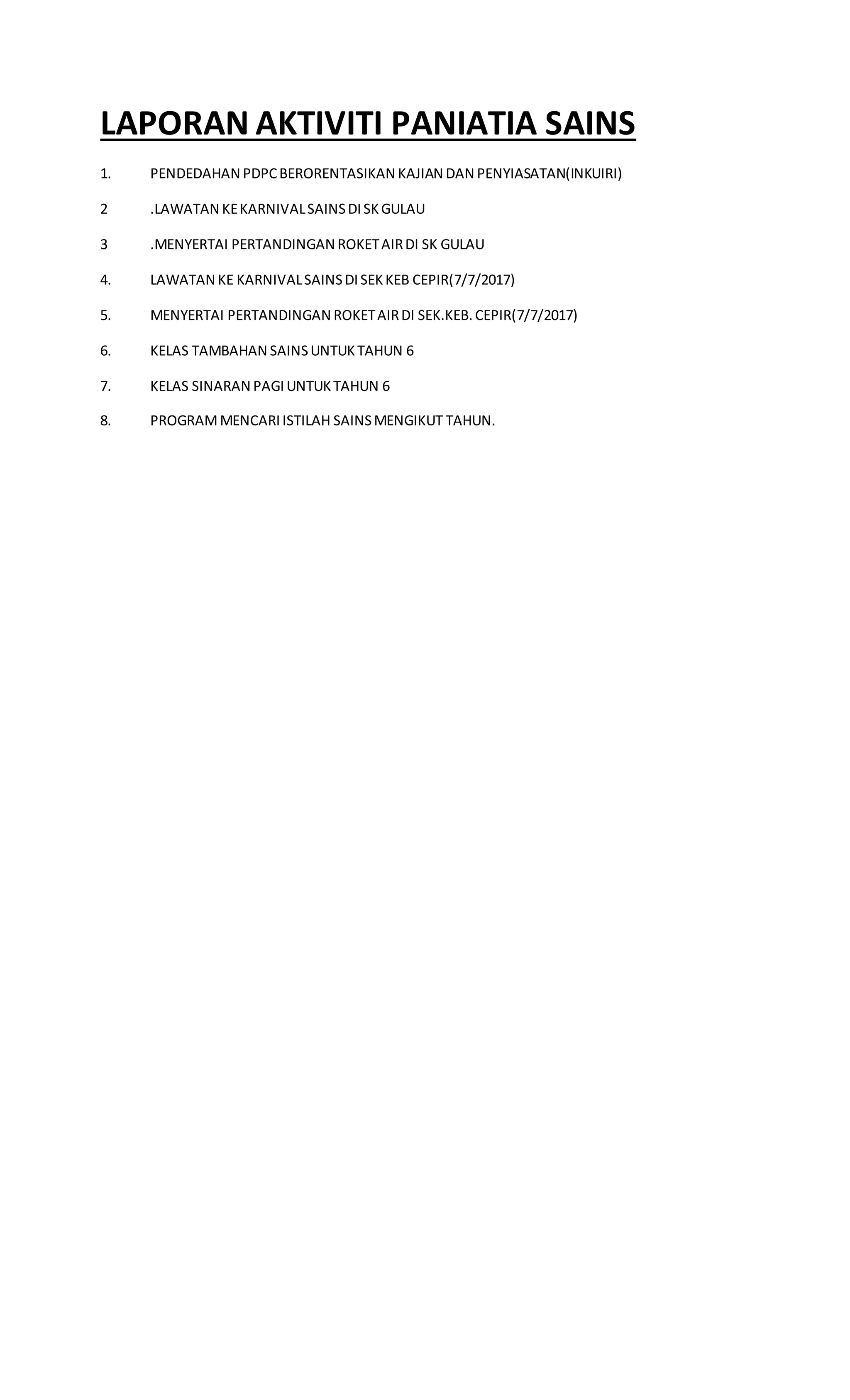 Laporan aktiviti paniatia sains | DOCX