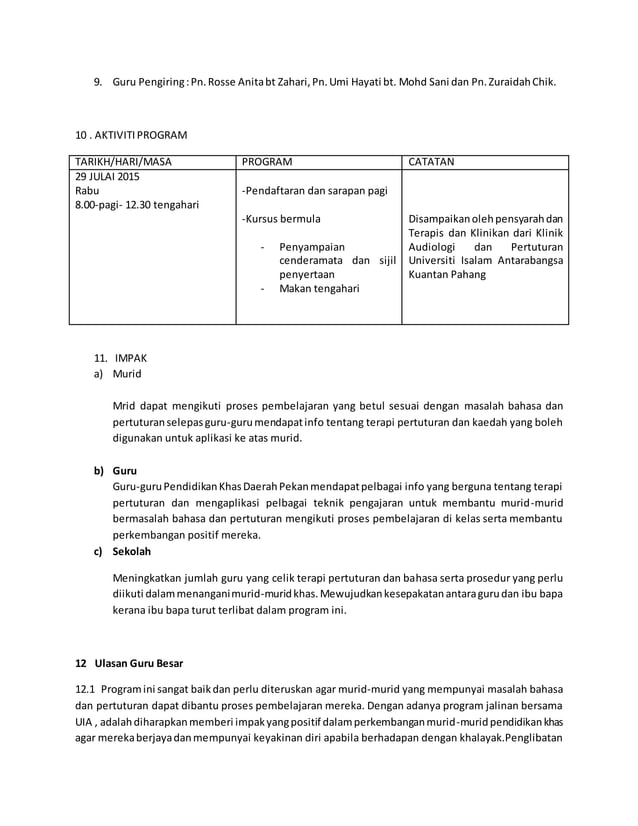 Laporan aktiviti terapi | PDF | Free Download