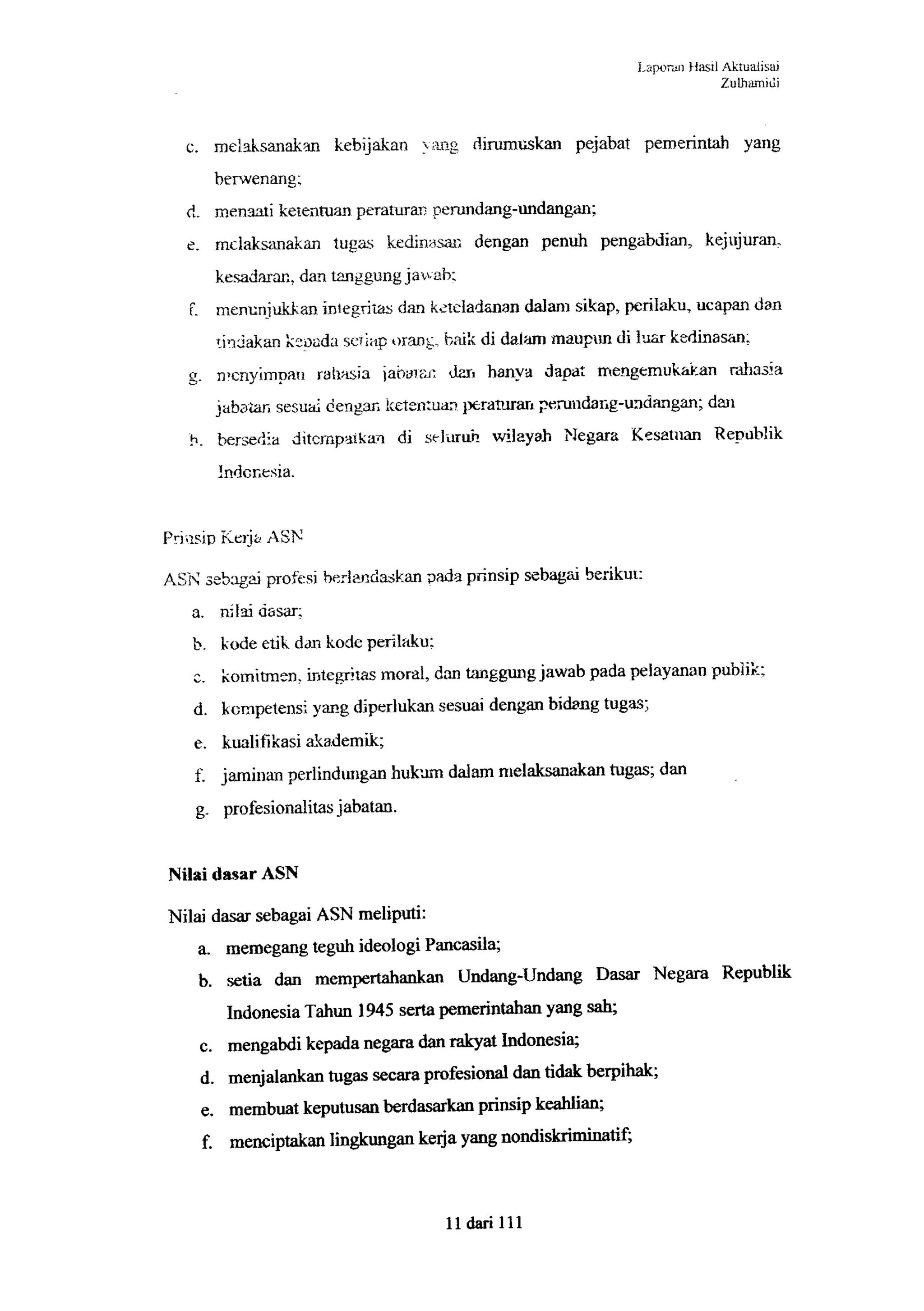 Laporan aktualisasi nilai nilai dasar profesi aparatur sipil negara ...