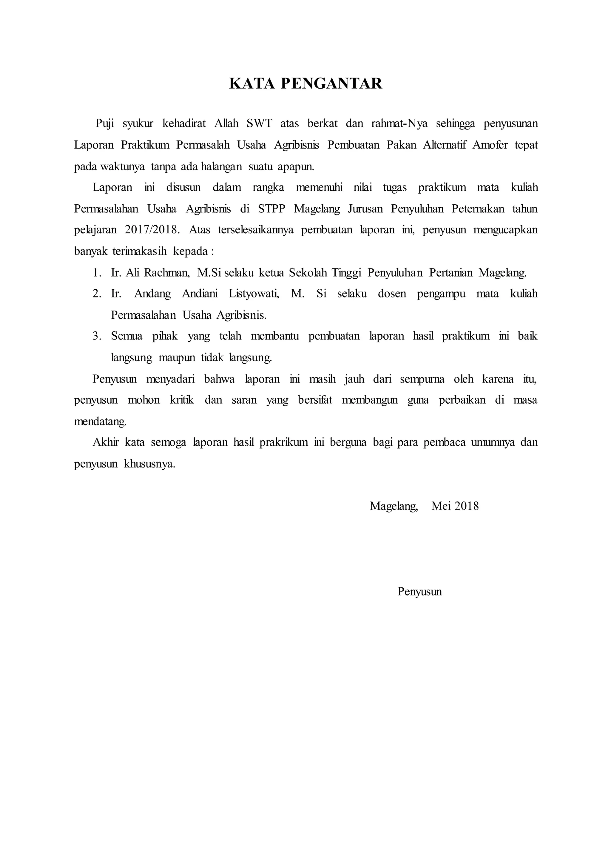 LAPORAN PRAKTIKUM PERMASALAHAN USAHA AGRIBISNIS PEMBUATAN PAKAN ...