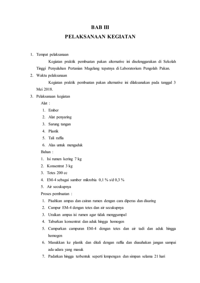 LAPORAN PRAKTIKUM PERMASALAHAN USAHA AGRIBISNIS PEMBUATAN PAKAN ...