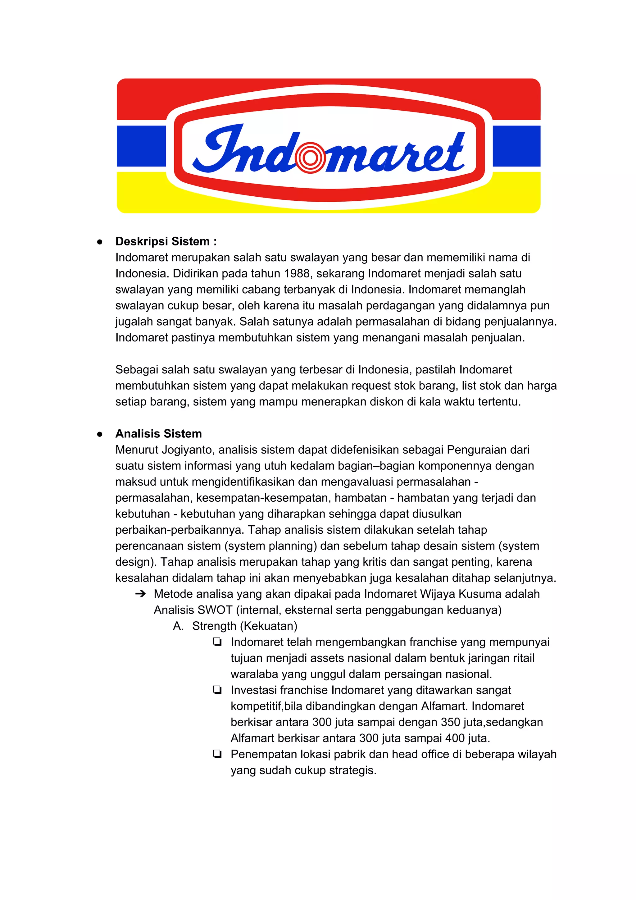 Laporan Analisis Sistem Informasi Penjualan Indomaret | PDF
