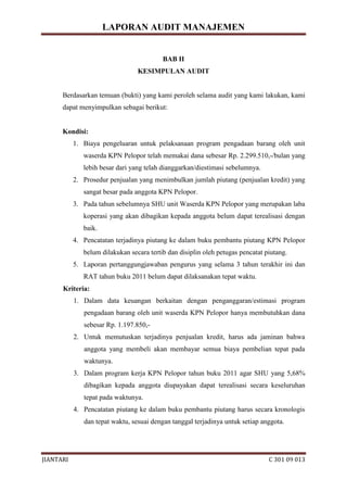 Laporan audit manajemen pada kpn pelopor donggala (jiantari c 301 09 013) | DOCX
