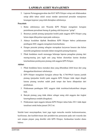 Laporan audit manajemen pada kpn pelopor donggala (jiantari c 301 09 013) | DOCX