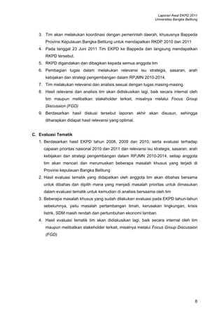 Laporan Awal EKPD 2011 Provinsi Kepulauan Bangka Belitung | PDF