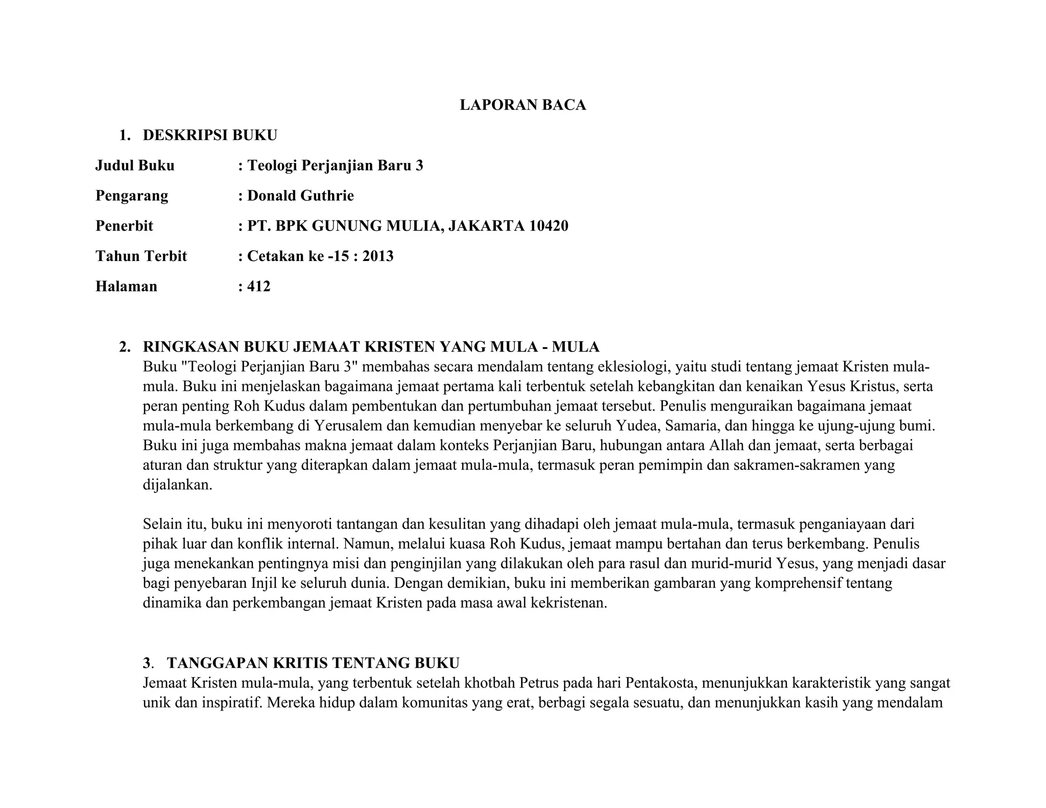 Laporan Baca Teologi Perjanjian Baru 3.docx