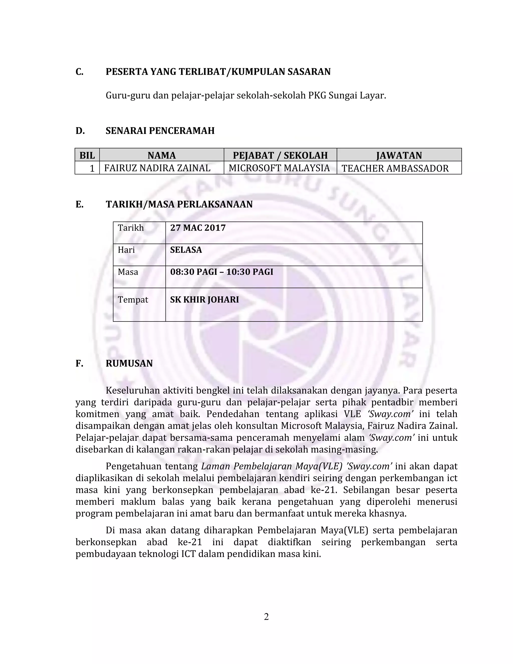 Laporan bertulis & bergambar prog pak21 bersama microsoft malaysia ...