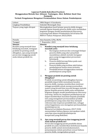 LAPORAN BEST PRACTICE. PEMBELAJARAN BIOLOGI MODEL STAR | PDF