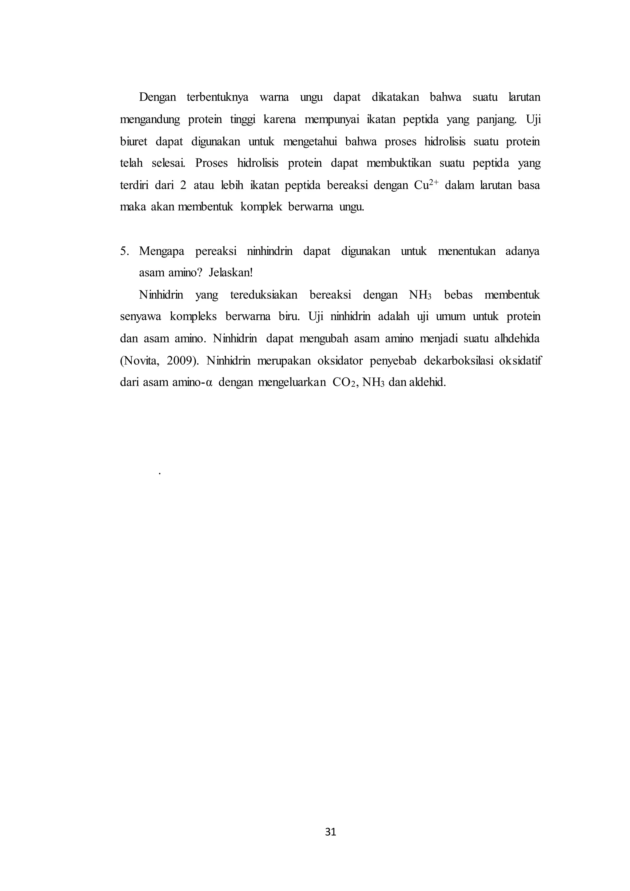 Laporan Biokimia Praktikum Protein: Uji Unsur-Unsur Protein, Uji ...