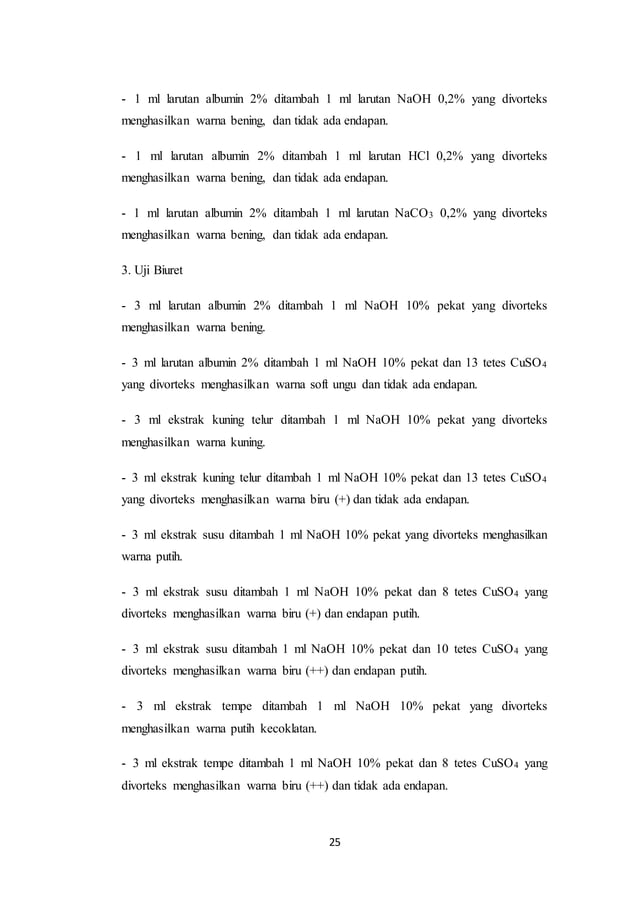 Laporan Biokimia Praktikum Protein: Uji Unsur-Unsur Protein, Uji ...