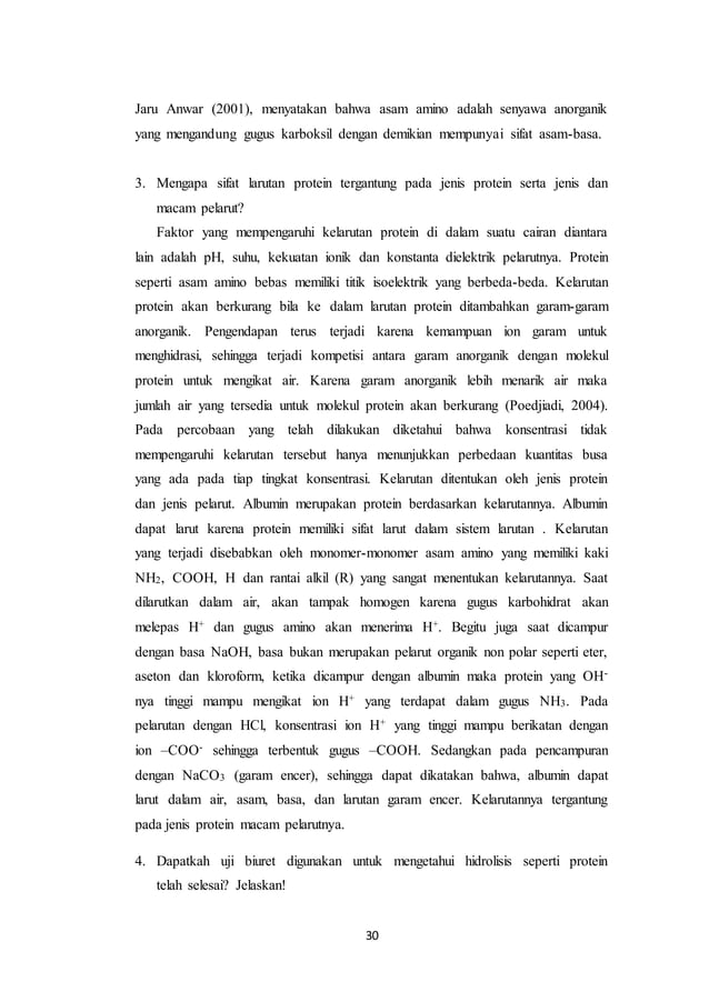 Laporan Biokimia Praktikum Protein: Uji Unsur-Unsur Protein, Uji ...