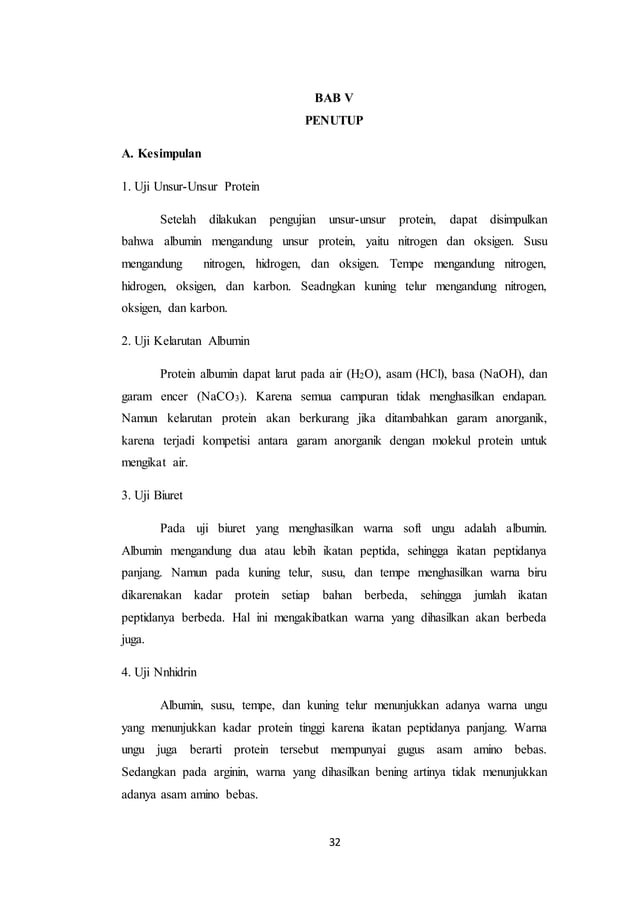 Laporan Biokimia Praktikum Protein: Uji Unsur-Unsur Protein, Uji ...