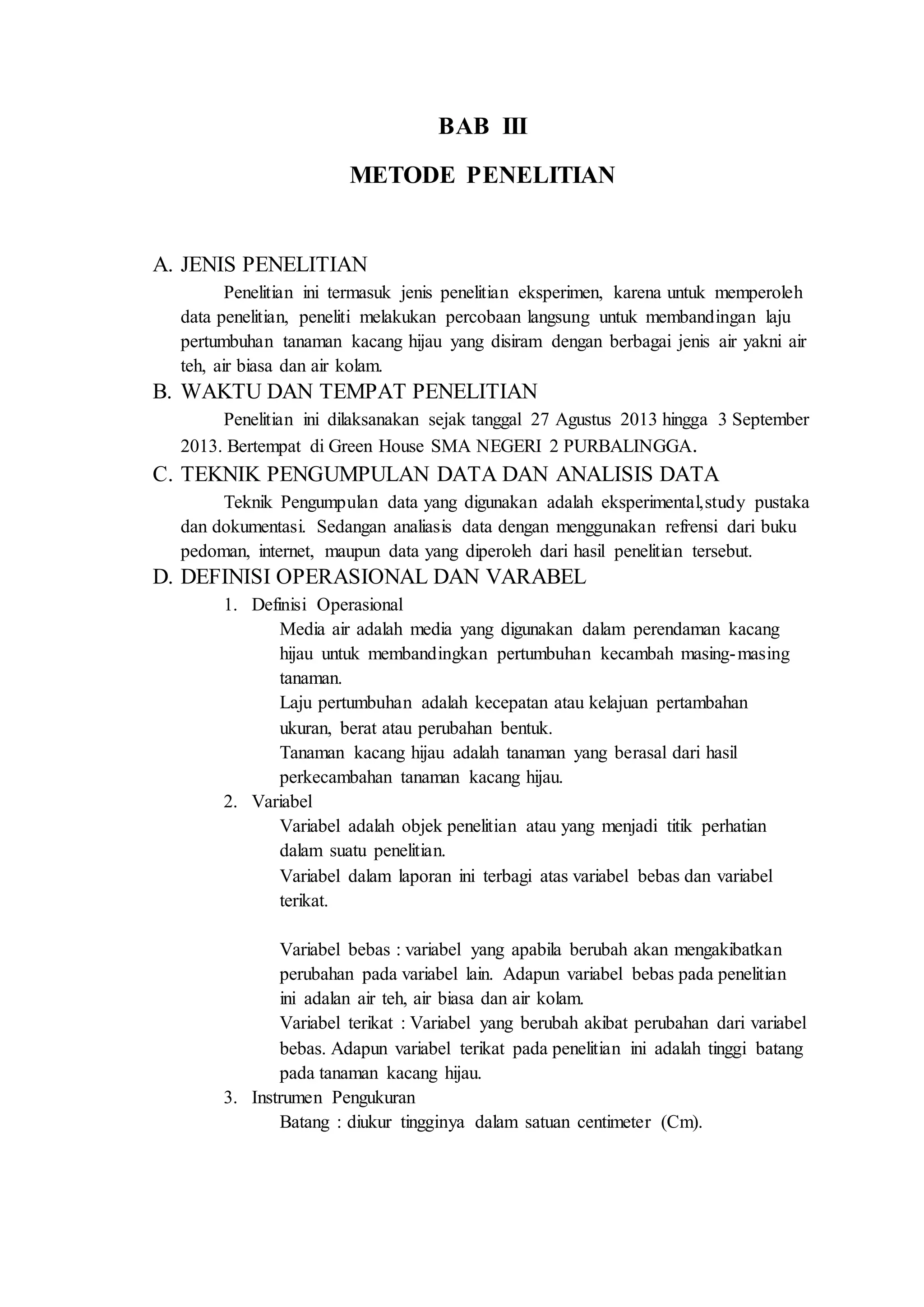 LAPORAN HASIL PENELITIAN “PENGARUH MEDIA JENIS AIR PENYIRAMAN TERHADAP ...