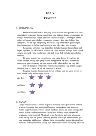 LAPORAN HASIL PENELITIAN “PENGARUH MEDIA JENIS AIR PENYIRAMAN TERHADAP ...