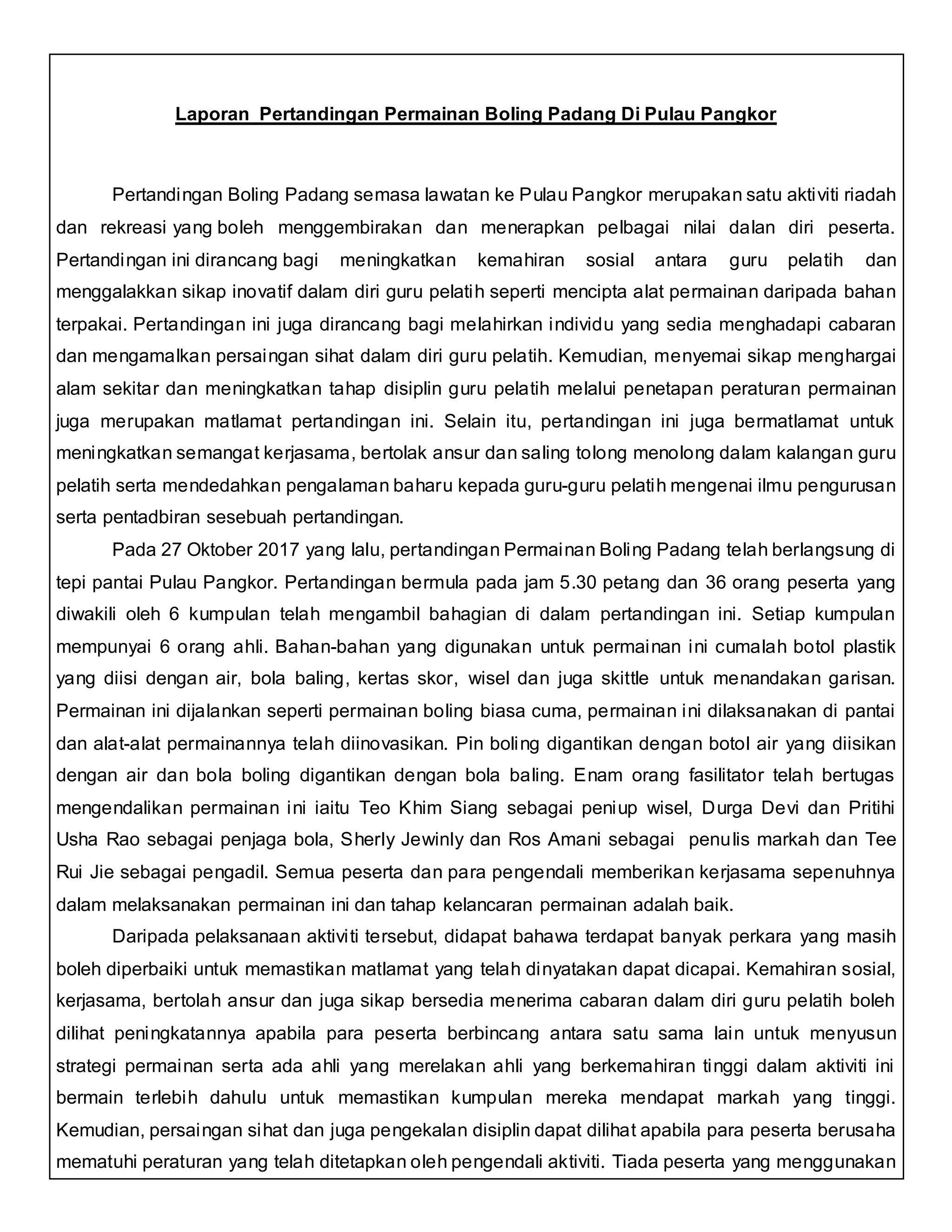 Laporan Permainan Boling Padang | DOCX