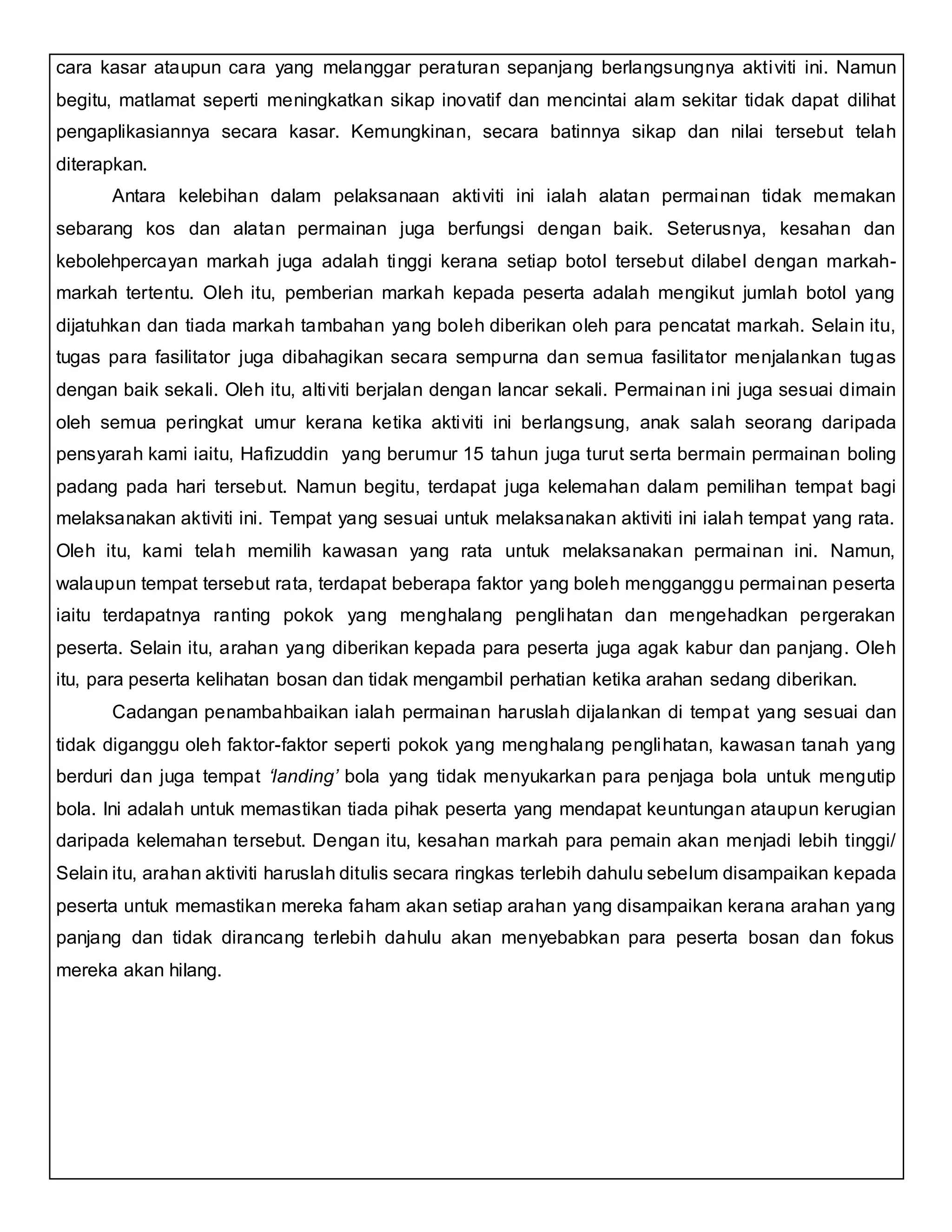 Laporan Permainan Boling Padang | DOCX