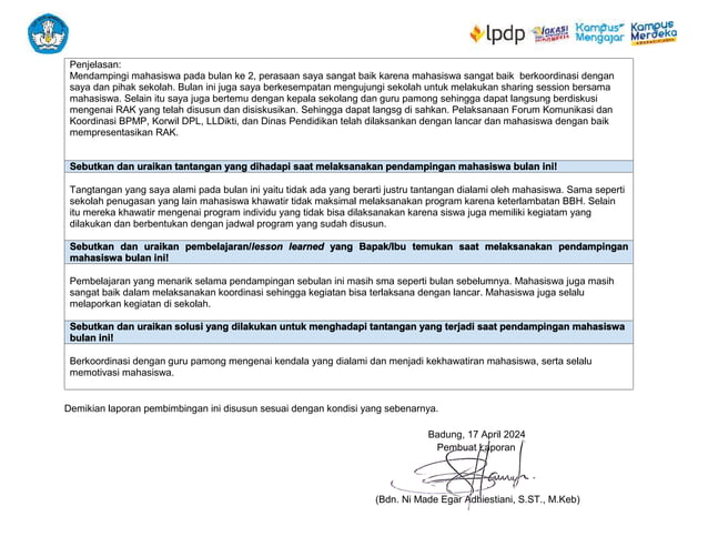 laporan kampus mengajar dosen pembimbing lapangan | PPT
