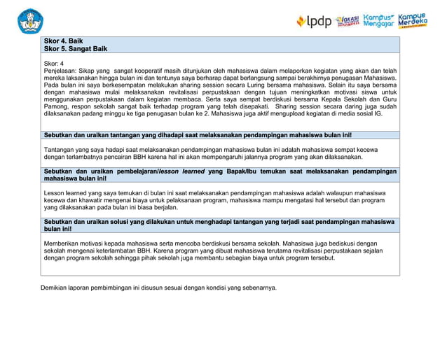 laporan kampus mengajar dosen pembimbing lapangan | PPT