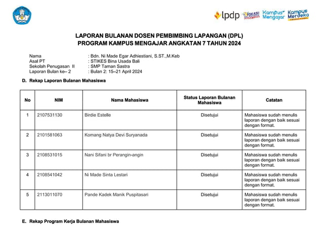 laporan kampus mengajar dosen pembimbing lapangan | PPT