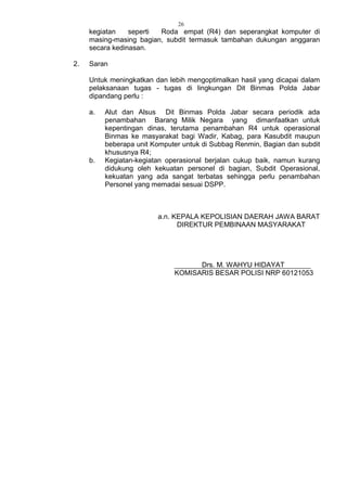 Laporan bulanan jan 2012 dit binmas polda jabar | PDF