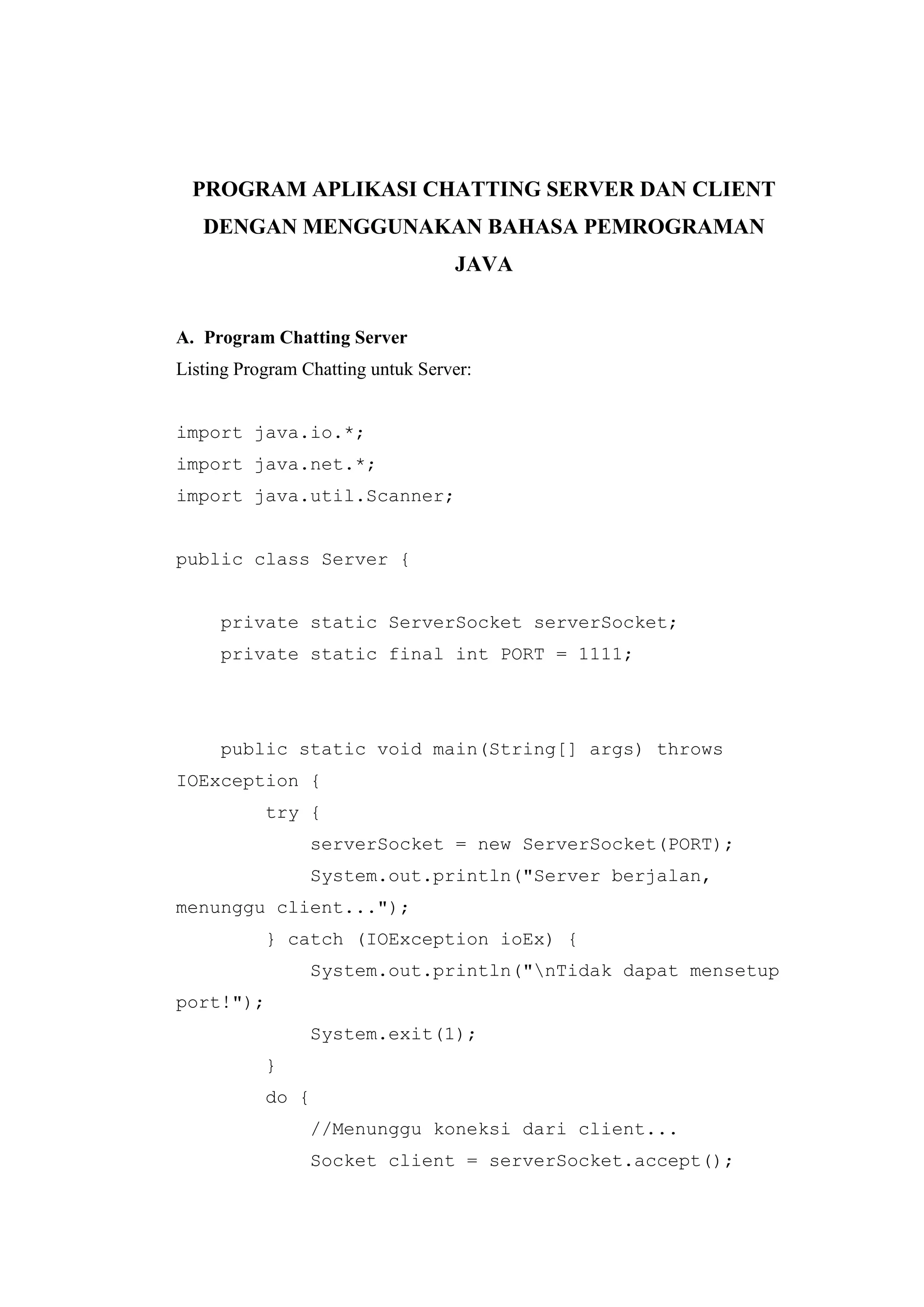 Laporan chatting server dan client | PDF