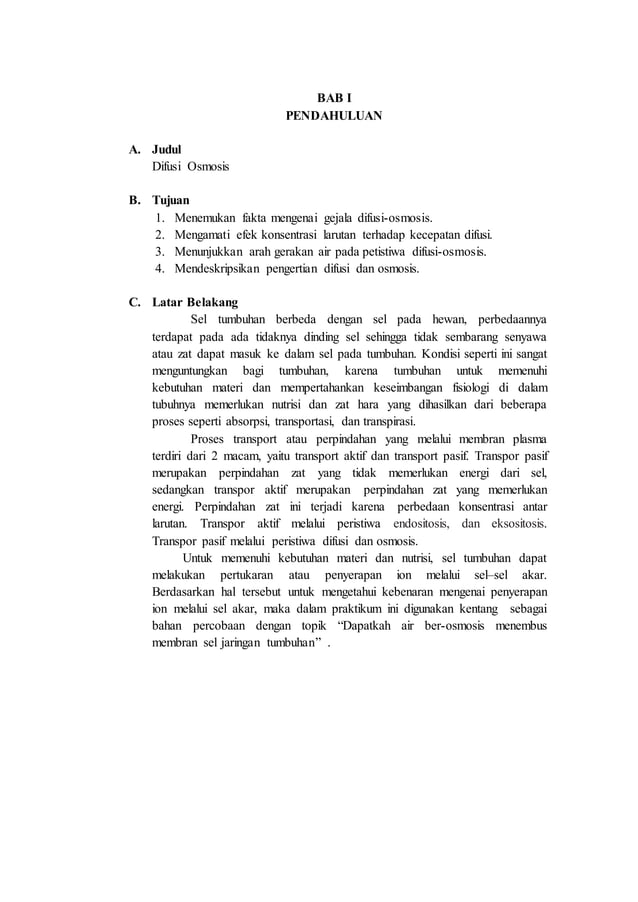 LAPORAN PRAKTIKUM FISIOLOGI TUMBUHAN DIFUSI OSMOSIS | DOCX